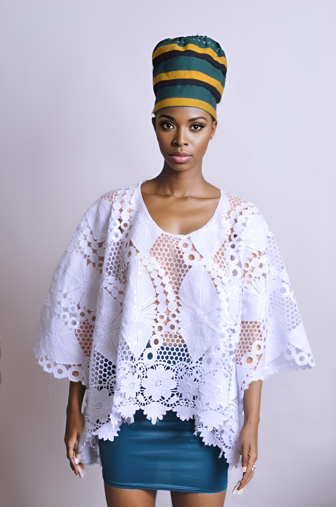 White African Top - Eyelet Cropped Blouse With Wide Sleeves by ...