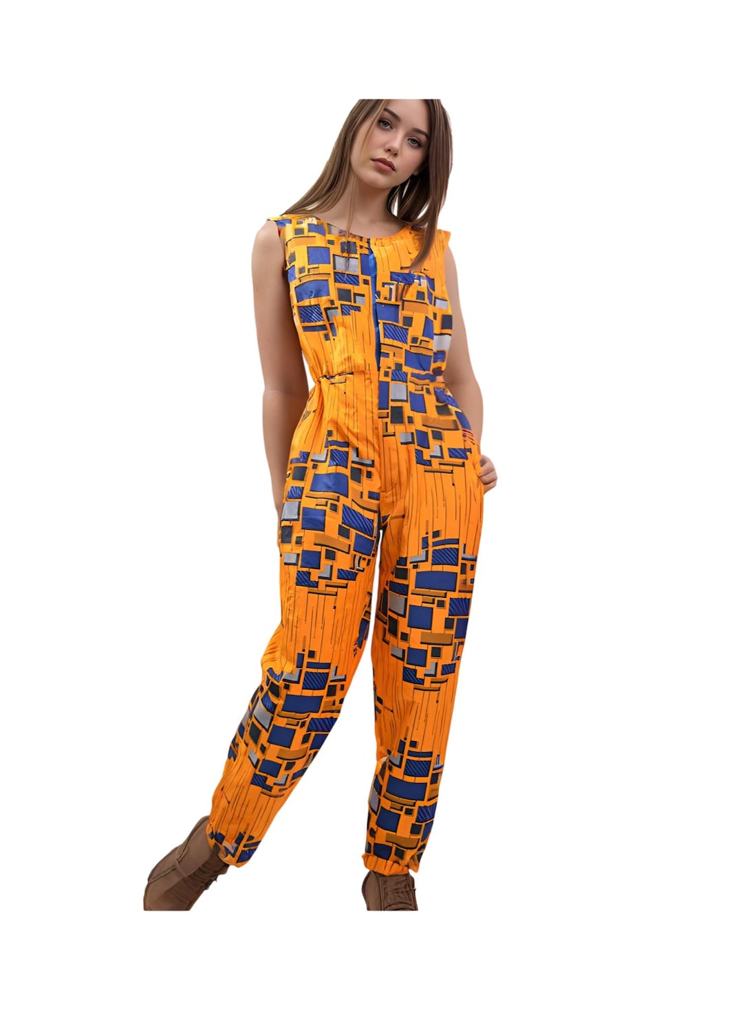 African Print Jumpsuit - Women Ankara Jumper - Sleeveless Scoop Neck ...
