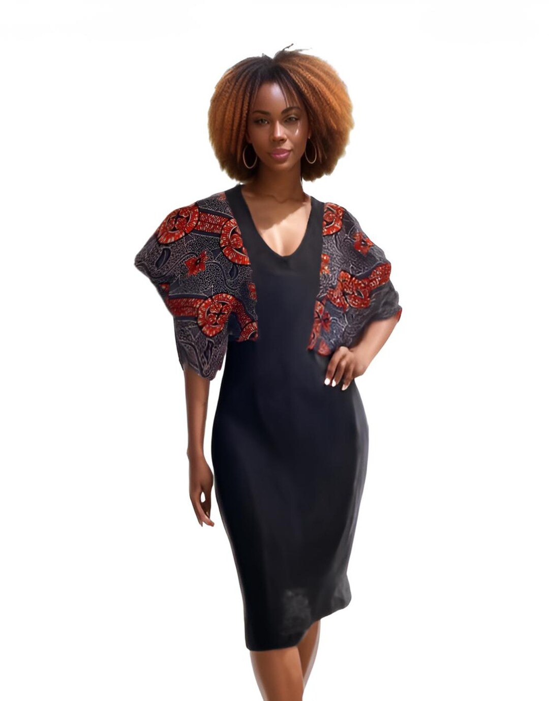 African Midi Dress With Flap Sleeves Black - Africanclothingetc - Etsy