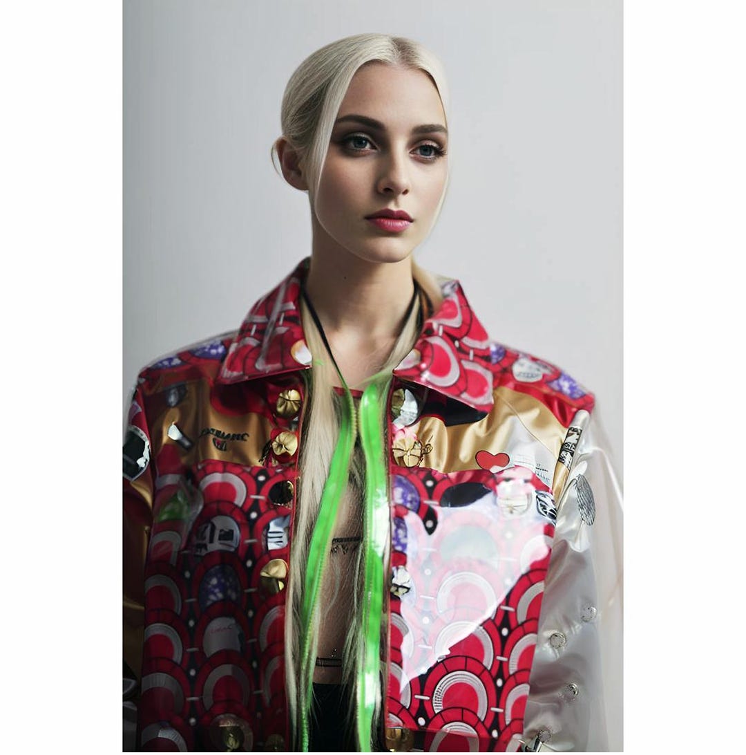 Clear Vinyl Jacket Patch With African Print Long Sleeves Zipper Front ...