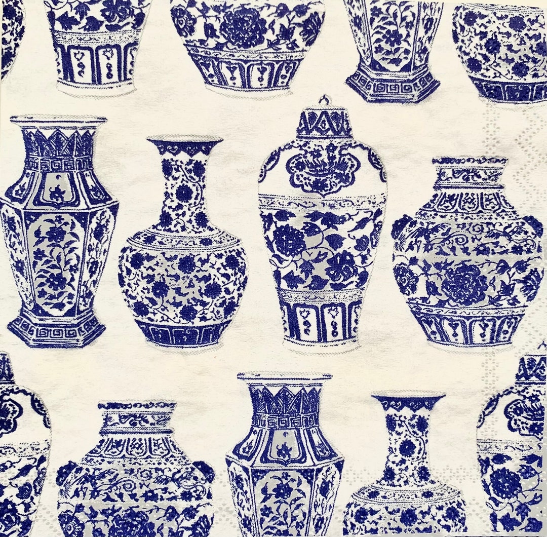 Blue and White Chinoiserie Vases Paper Napkins, Indigo Decoupage Craft ...