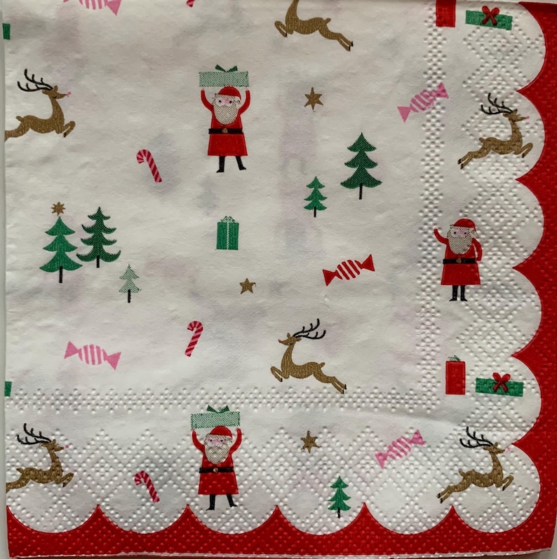 Jolly Santa Presents Candy Christmas Trees Winter Deer Red Green Pink ...