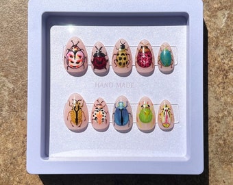 Rainbow Insect Print Hand-painted Press-on Nails - Etsy