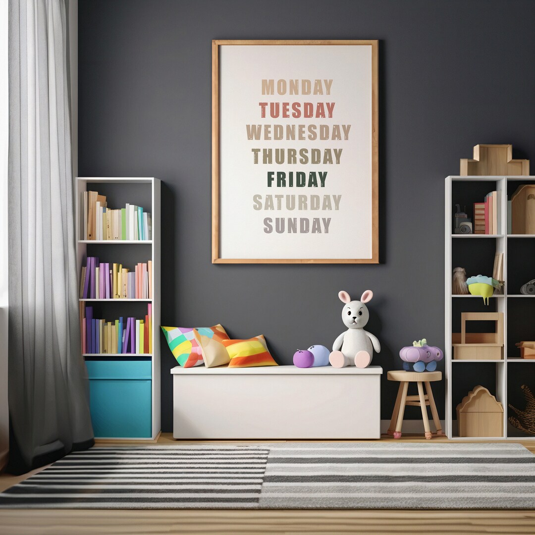 Days of the Week Poster, Playroom Educational Poster, Rainbow Nursery ...