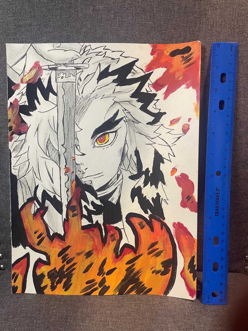 Rengoku Original Anime Drawing 12inch |anime|art|hand Drawn and Painted ...