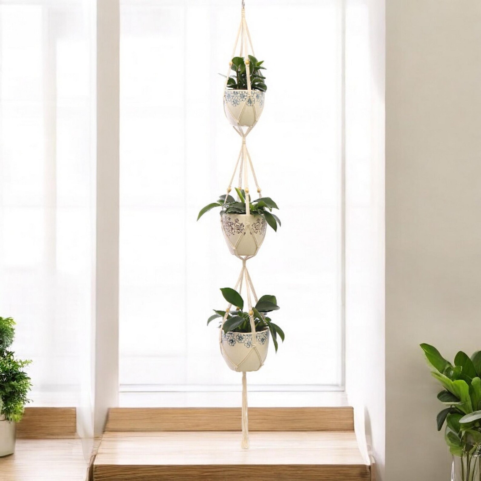 Macrame Cotton Plant Pot Hanger Net, Indoor Plant Hanging Basket ...