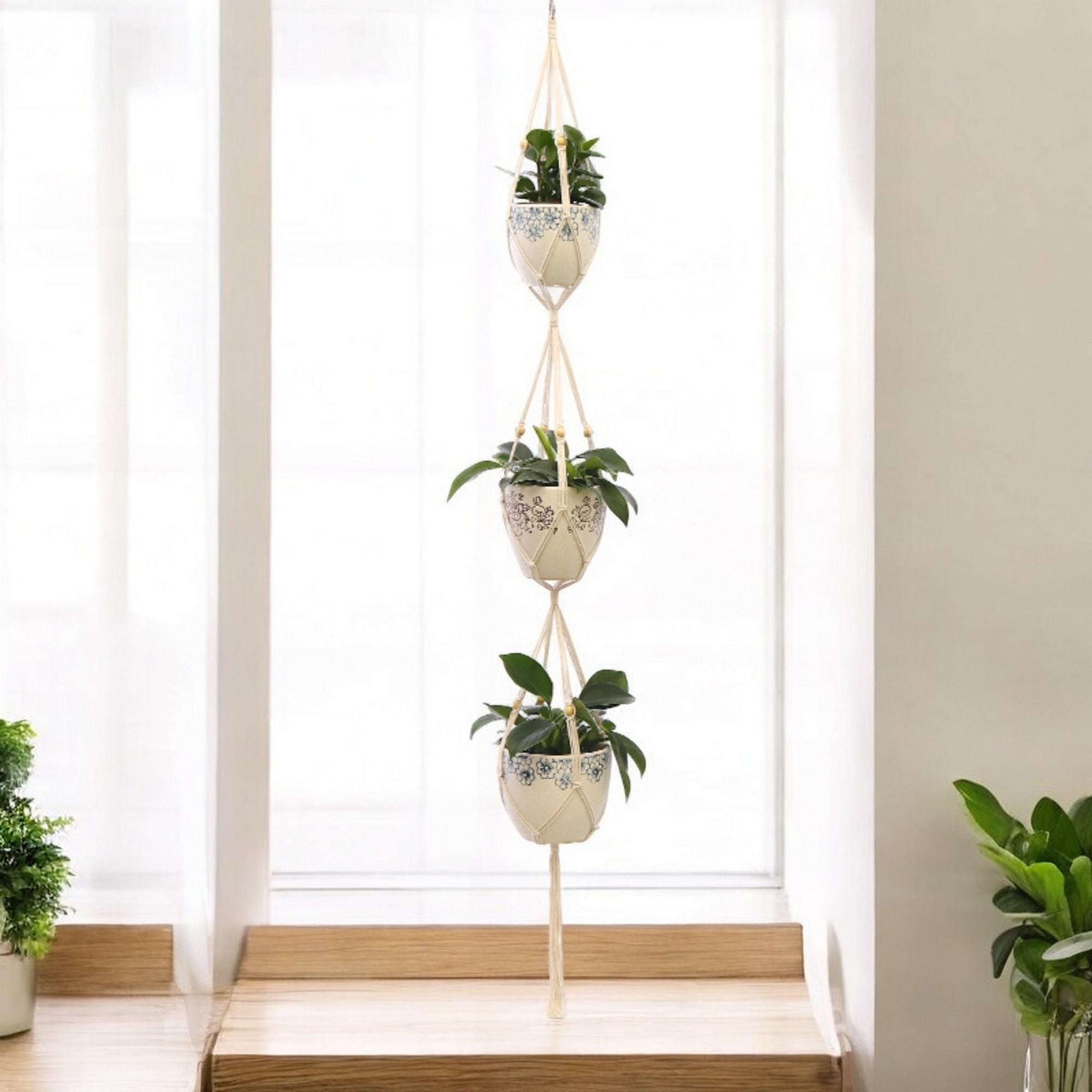 Macrame Cotton Plant Pot Hanger Net, Indoor Plant Hanging Basket ...
