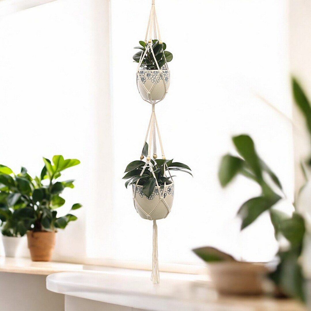Macrame Cotton Plant Pot Hanger Net, Indoor Plant Hanging Basket ...