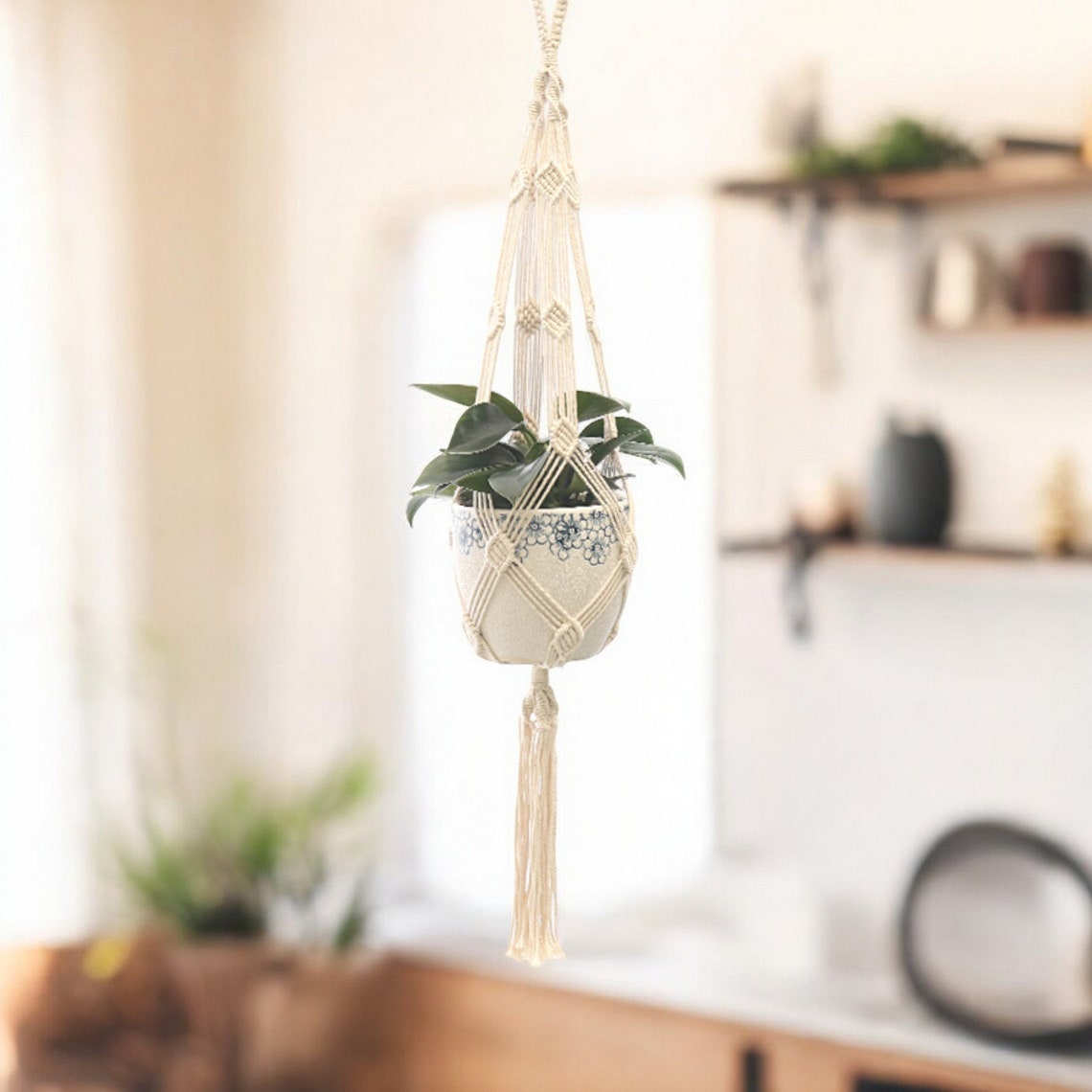 Macrame Cotton Plant Pot Hanger Net, Indoor Plant Hanging Basket ...