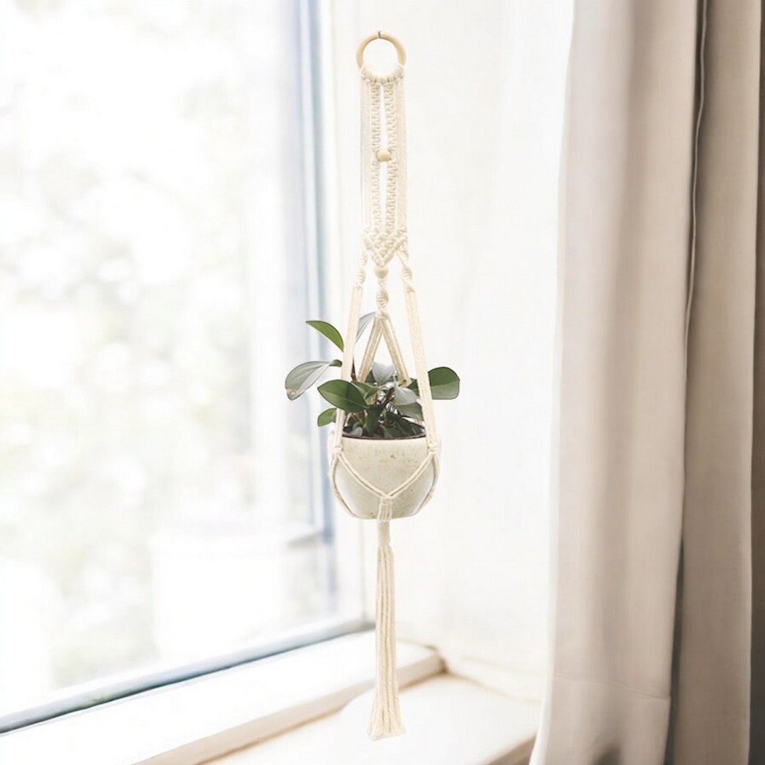 Macrame Cotton Hanging Basket Net, Indoor Plant Hanging Net, Macrame ...