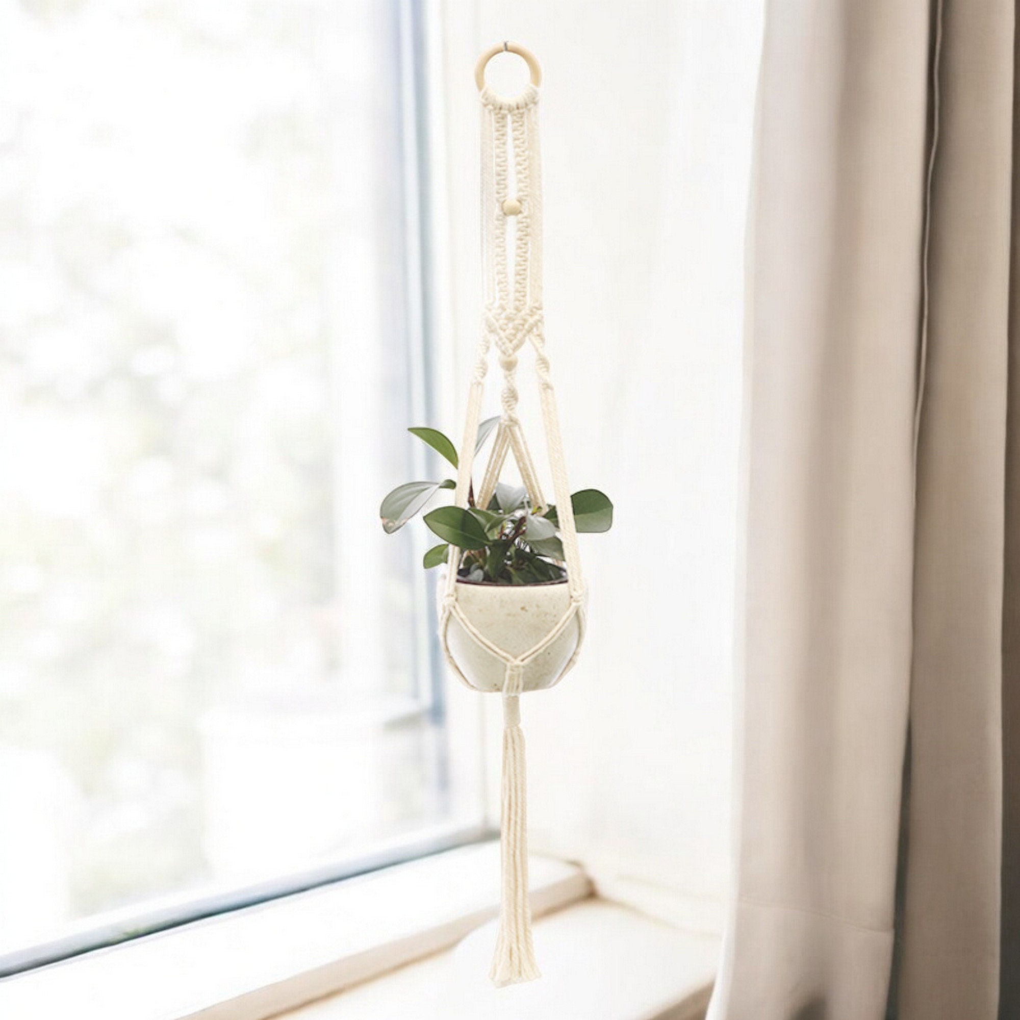 Macrame Cotton Plant Pot Hanger Net, Indoor Plant Hanging Basket ...