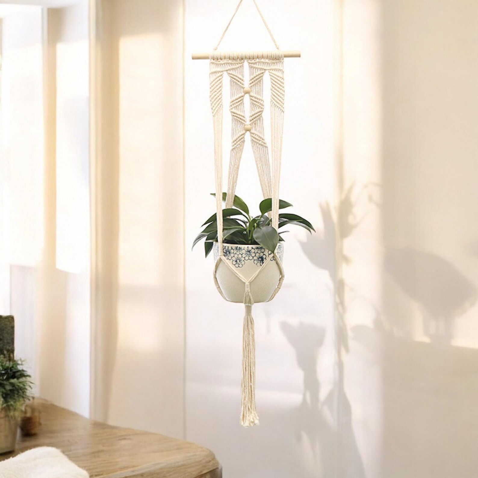 Macrame Cotton Plant Pot Hanger Net, Indoor Plant Hanging Basket ...