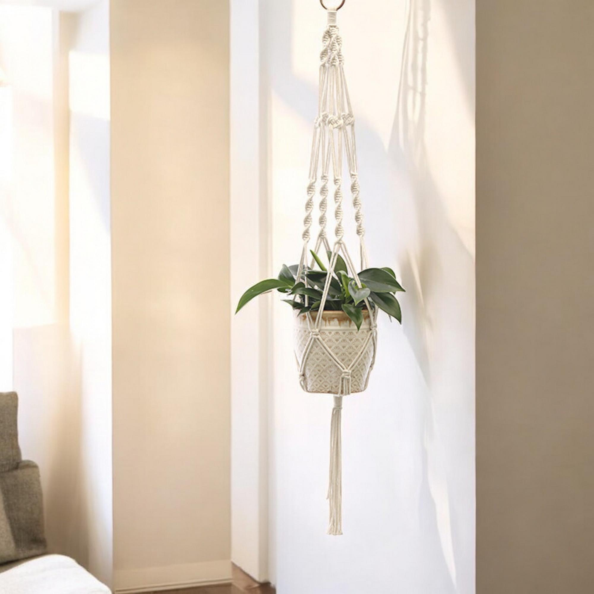 Macrame Cotton Plant Pot Hanger Net, Indoor Plant Hanging Basket ...