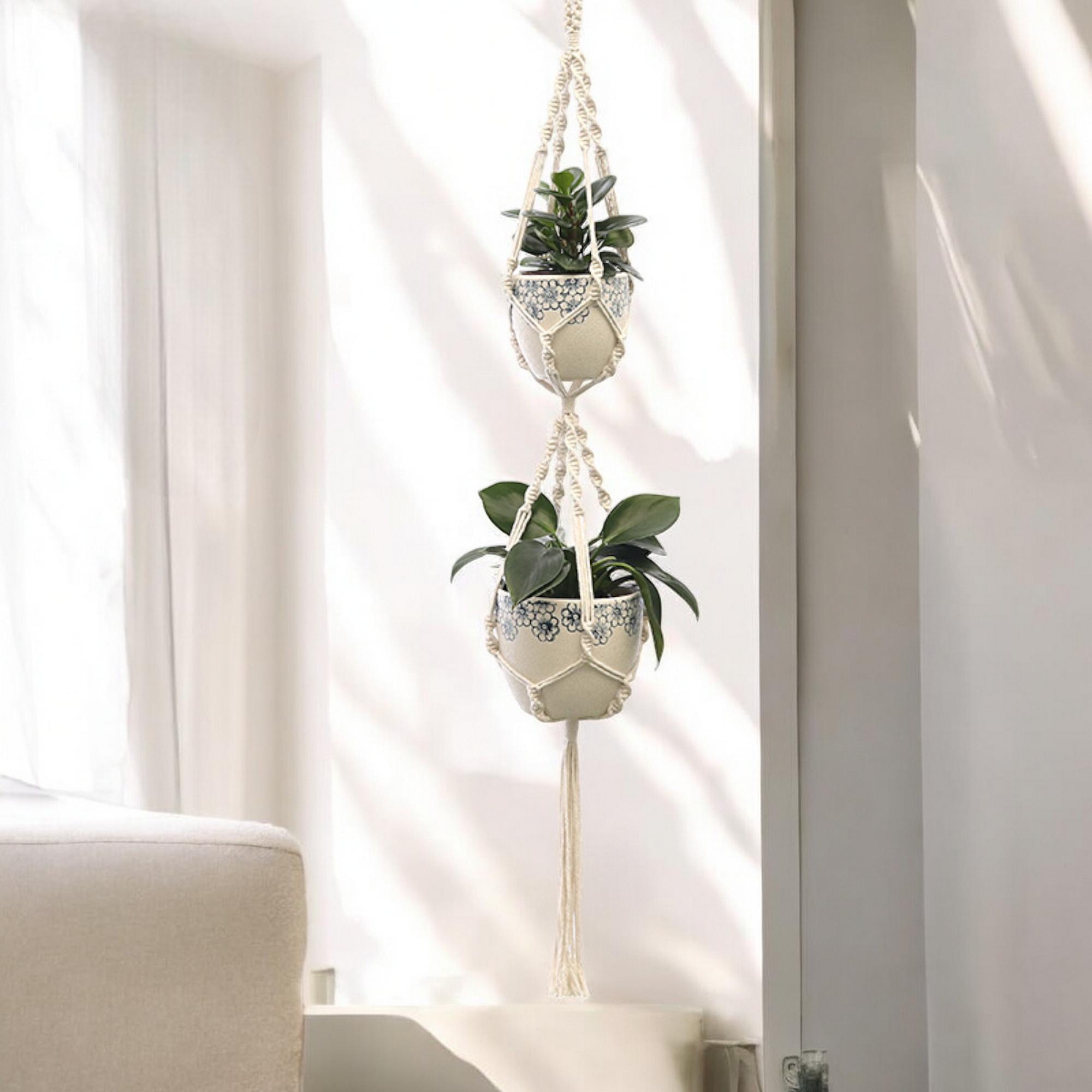 Macrame Cotton Plant Pot Hanger Net, Indoor Plant Hanging Basket ...