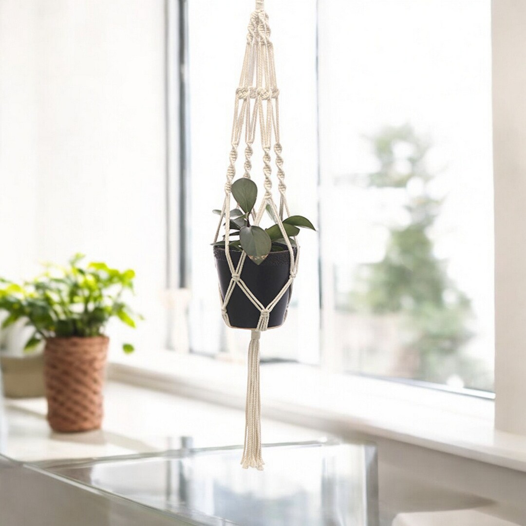 Macrame Cotton Rope Plant Hanging Net, Indoor Plant Hanger, Macrame ...