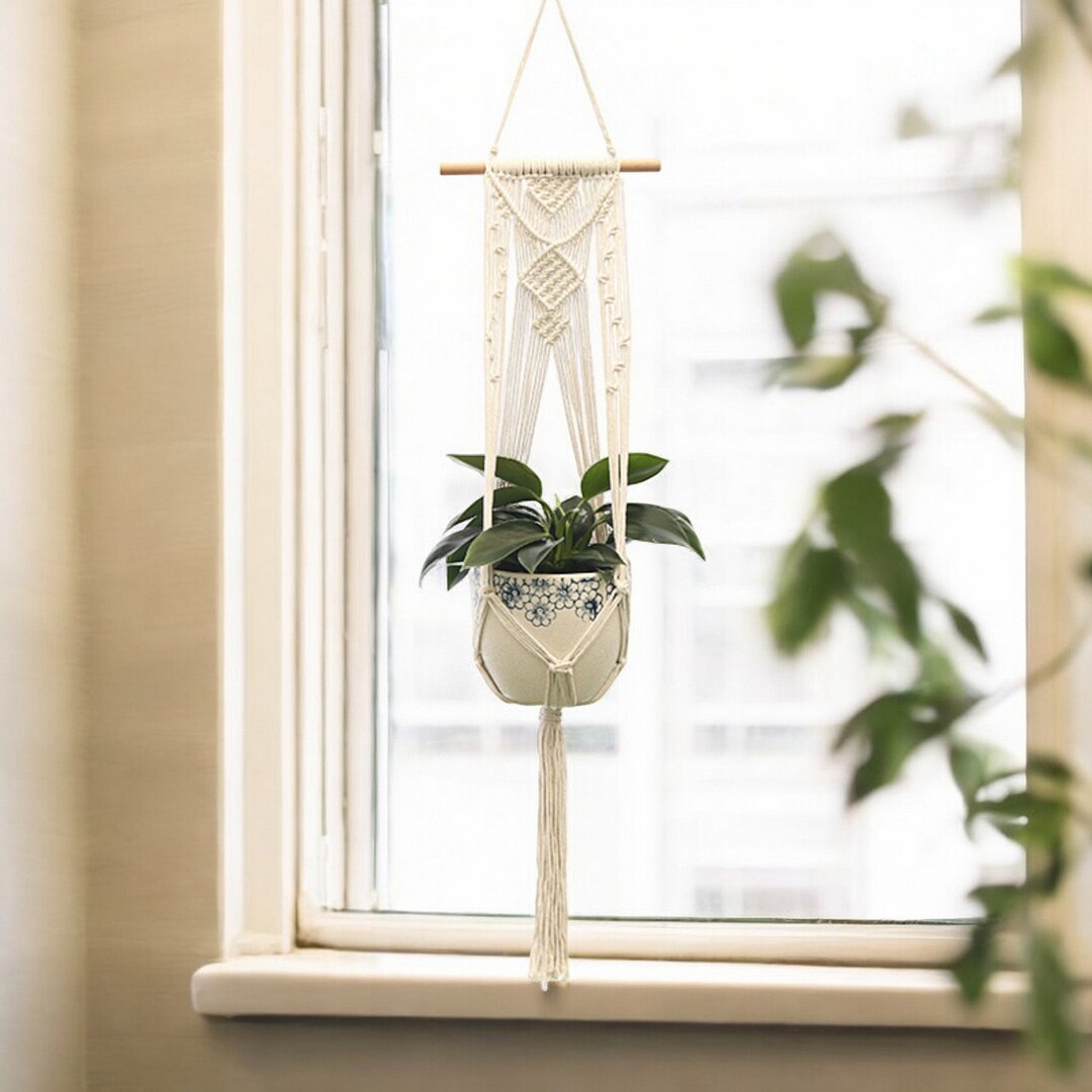 Macrame Cotton Plant Pot Hanger Net, Indoor Plant Hanging Basket ...