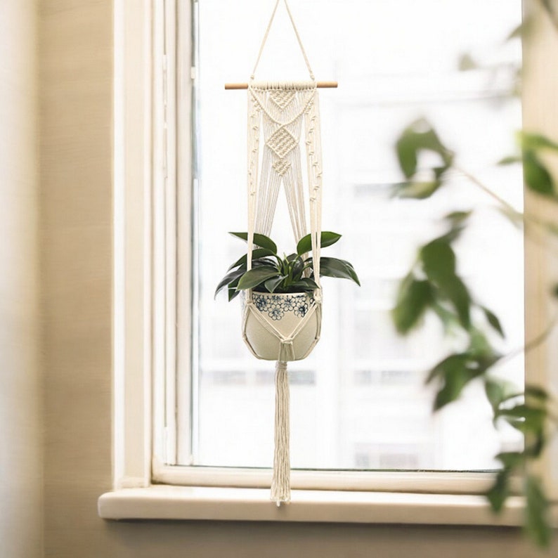 Macrame Cotton Plant Pot Hanger Net, Indoor Plant Hanging Basket ...