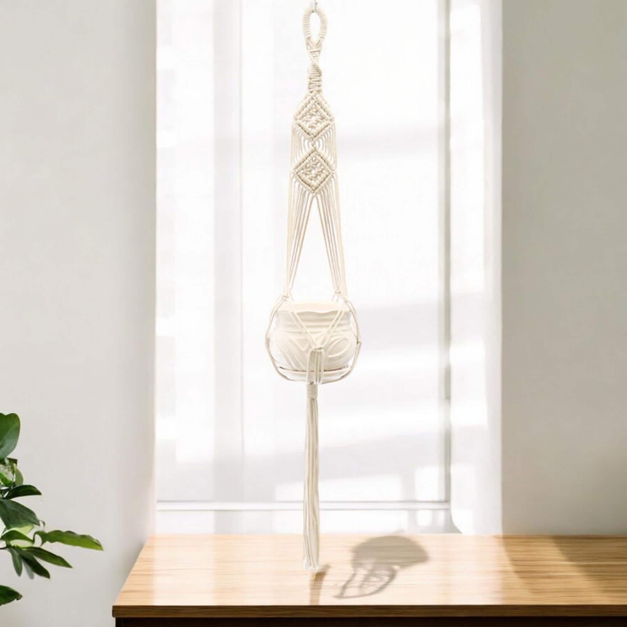 Macrame Cotton Plant Pot Hanger Net, Indoor Plant Hanging Basket ...