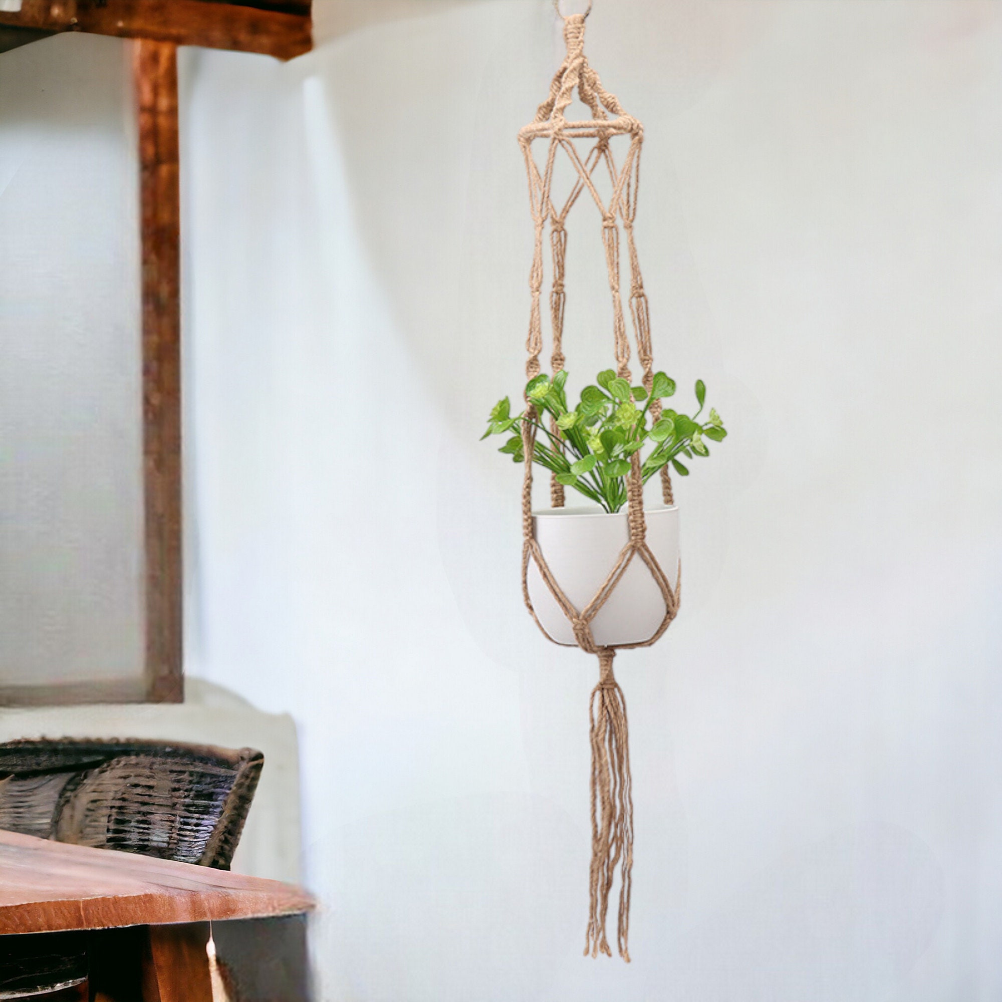 Macrame Hemp Rope Plant Hanger, Indoor Plant Hanger, Macrame Plant Pot ...