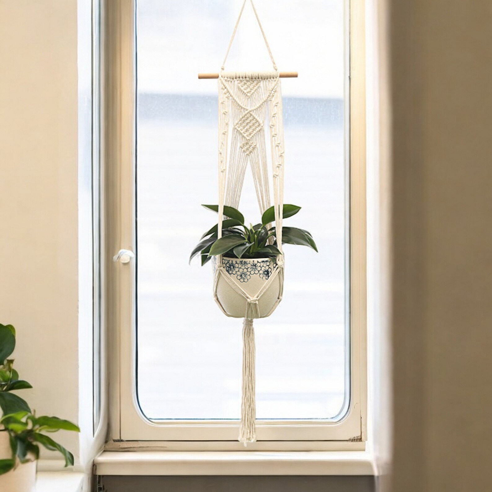Macrame Cotton Hanging Basket Net, Indoor Plant Hanging Net, Macrame ...