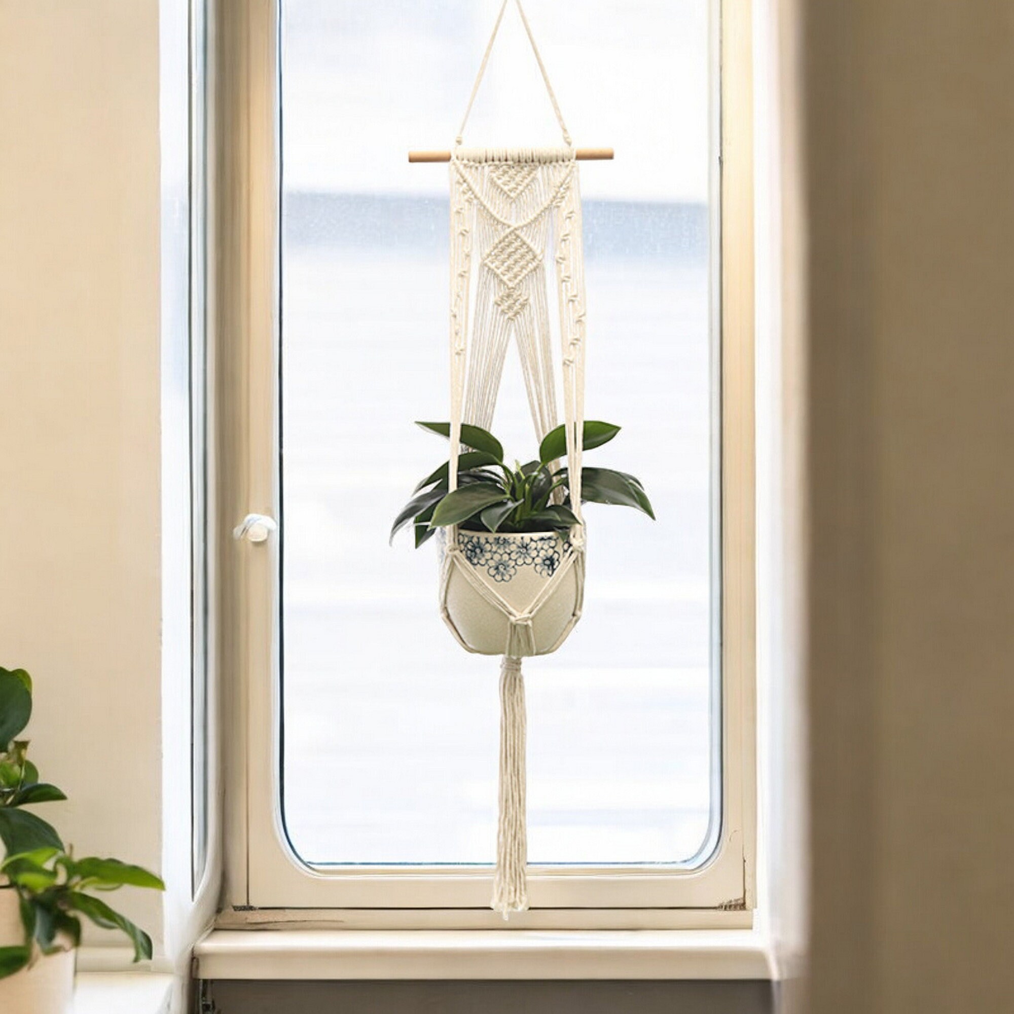 Macrame Cotton Plant Pot Hanger Net, Indoor Plant Hanging Basket ...