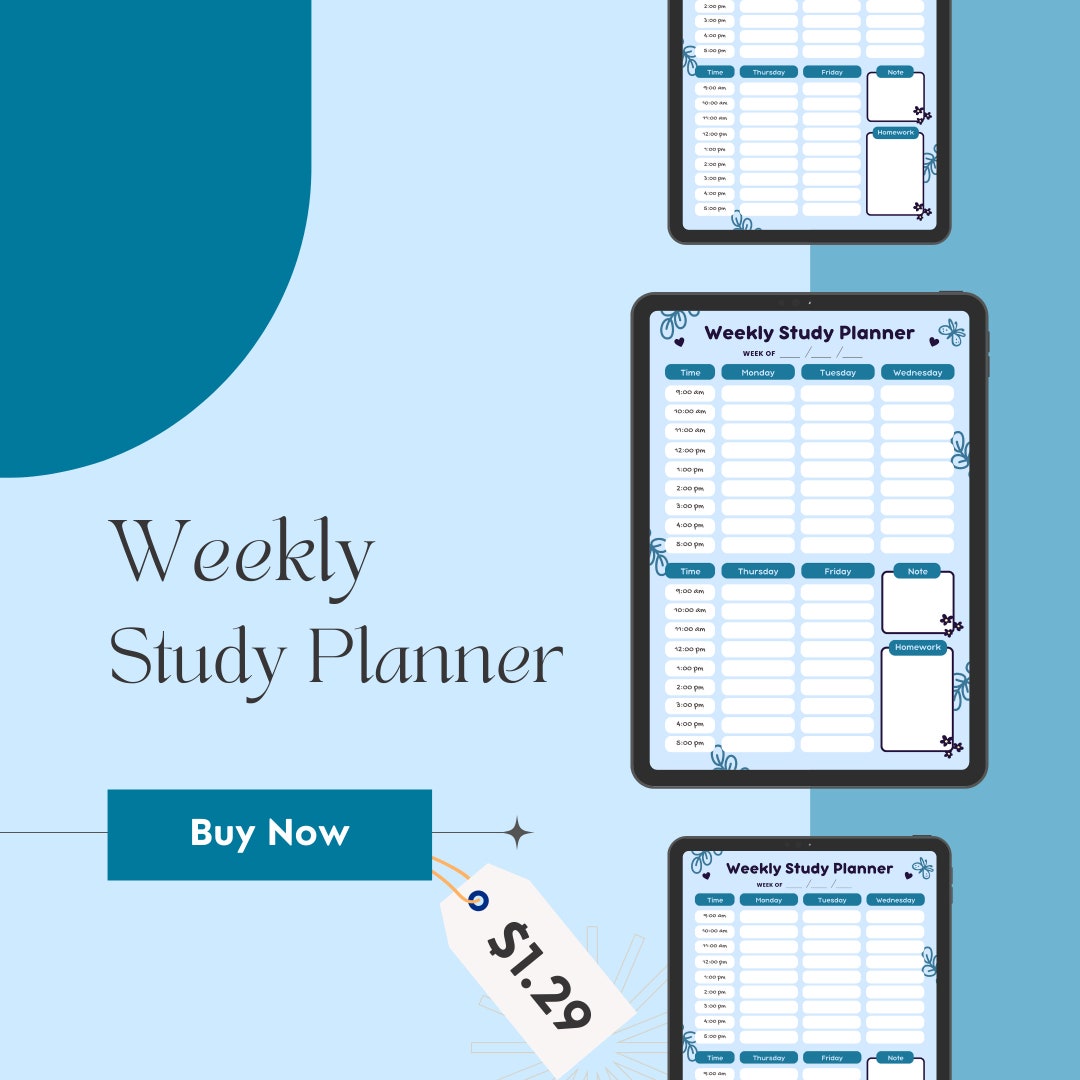 Printable Weekly Study Planner - Digital Download - Etsy