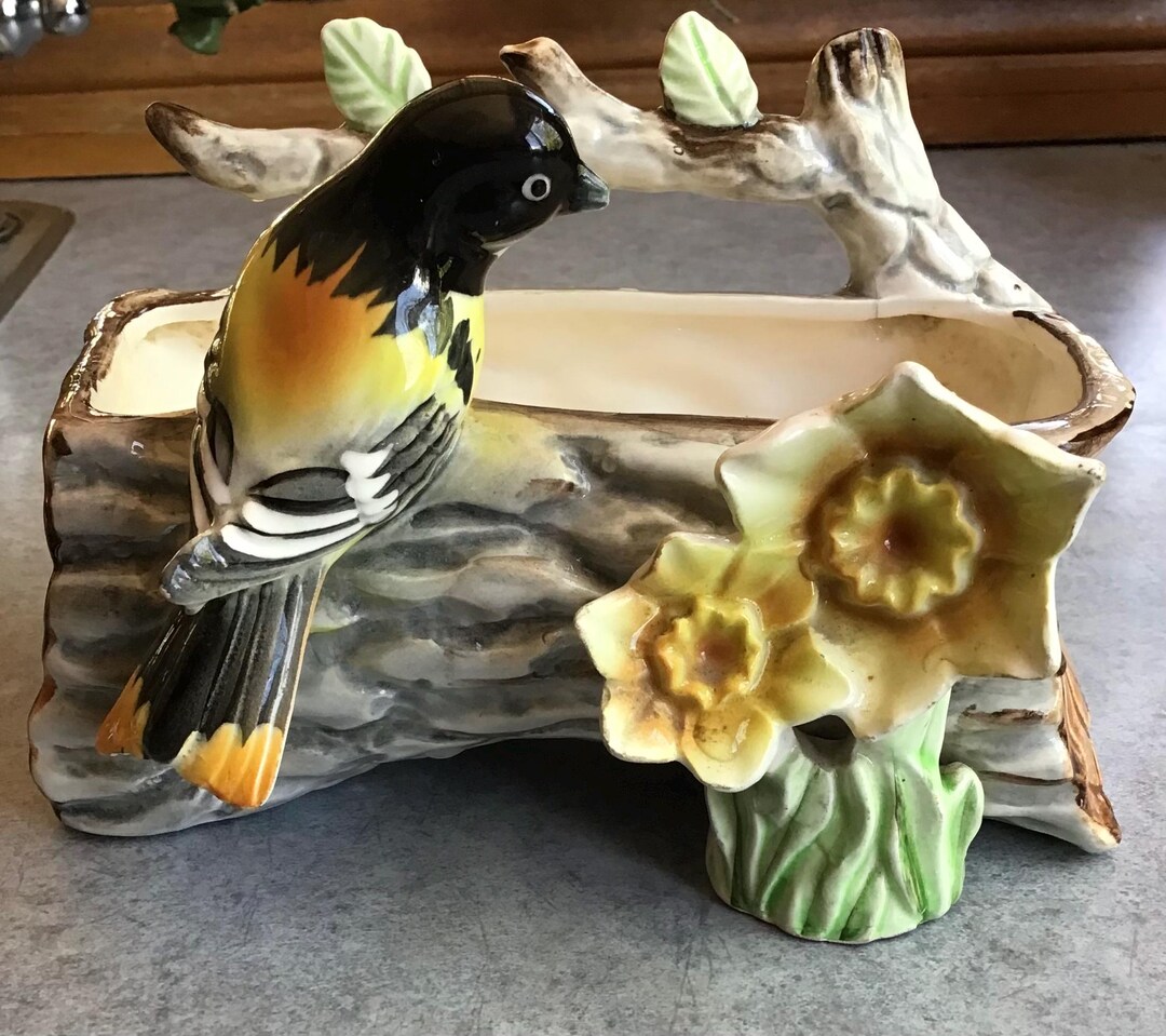 Vintage Ceramic Bird on Log Planter Flowers - Etsy