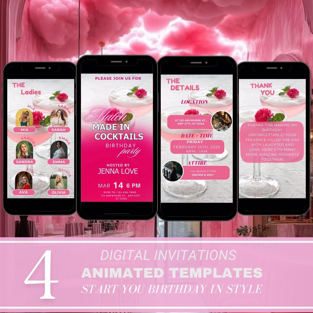 March Digital Birthday Day Party Invitation, Friends Animated Cocktail ...