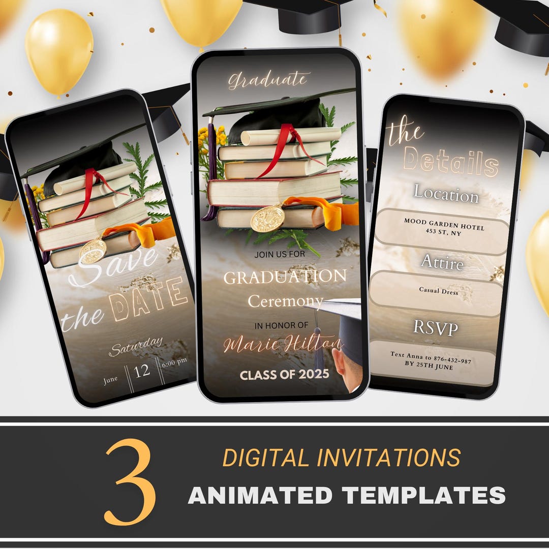 Digital Graduation Party Invitation, Animated Graduation Announcement ...