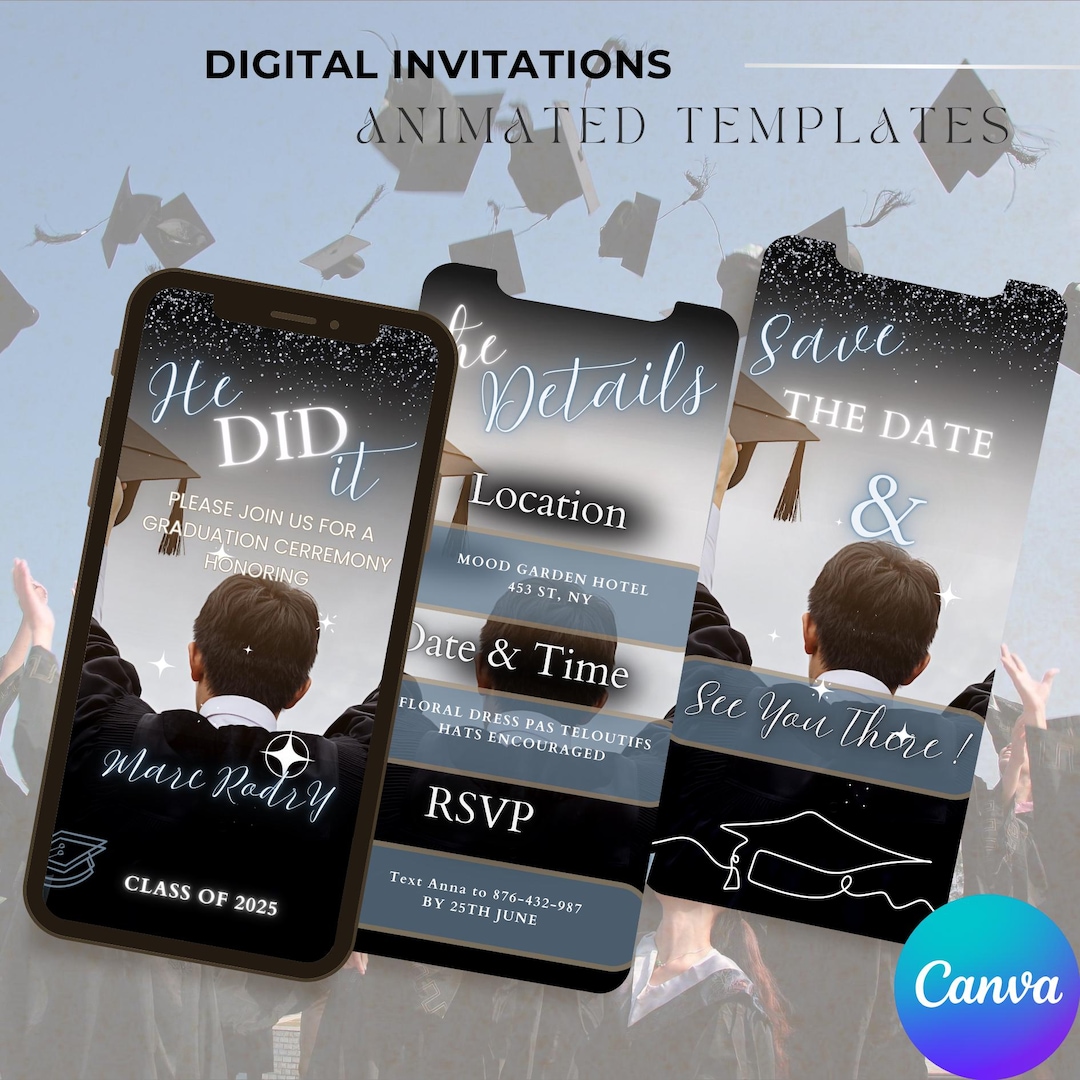 Digital Graduation Party Invitation, Animated Graduation Announcement ...