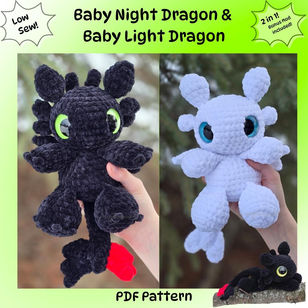 Baby Night Dragon & Baby Light Dragon Crochet Pattern, PDF Pattern, Low ...