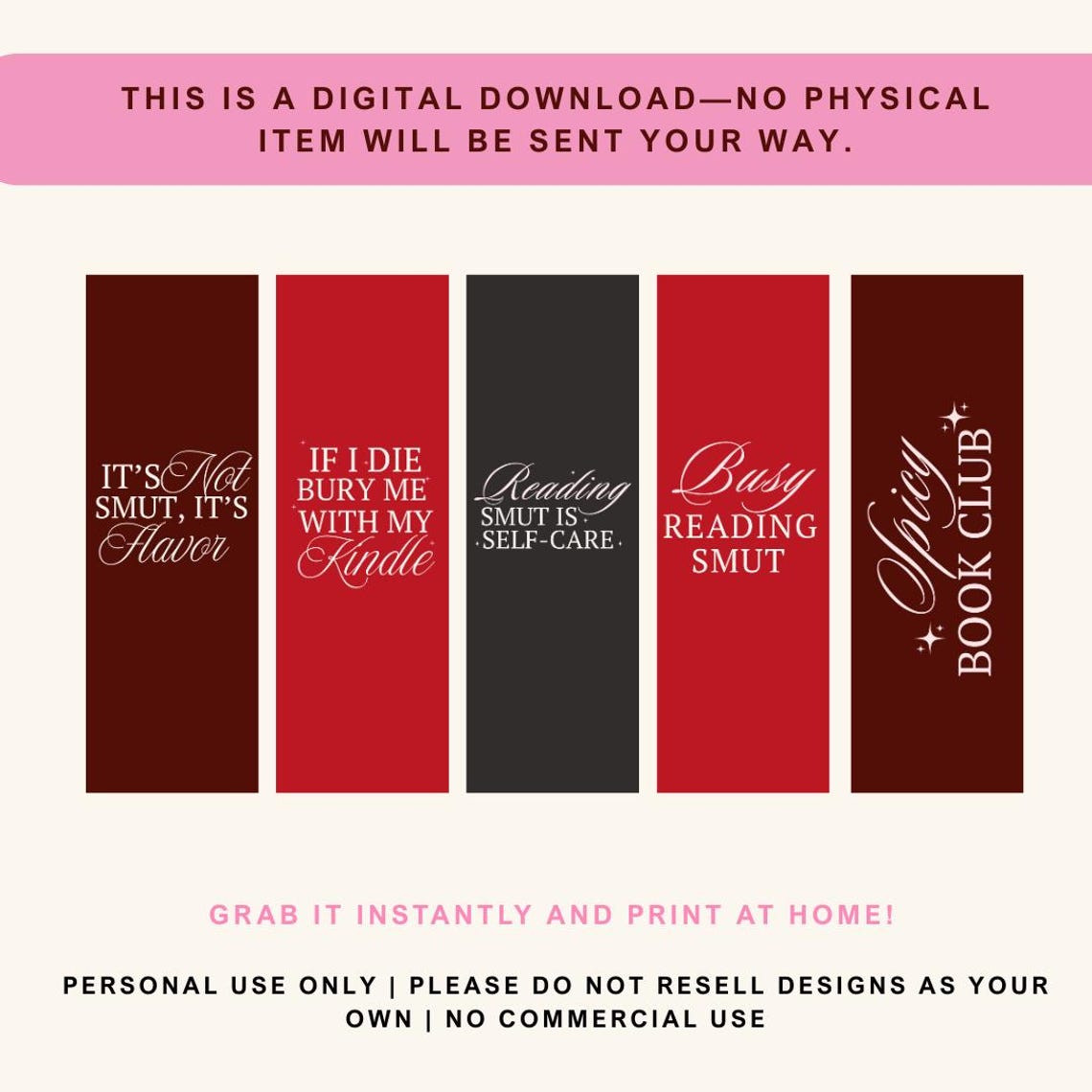 Printable Spicy Romance Bookmarks: Digital Book Mark Reading Quote Book ...