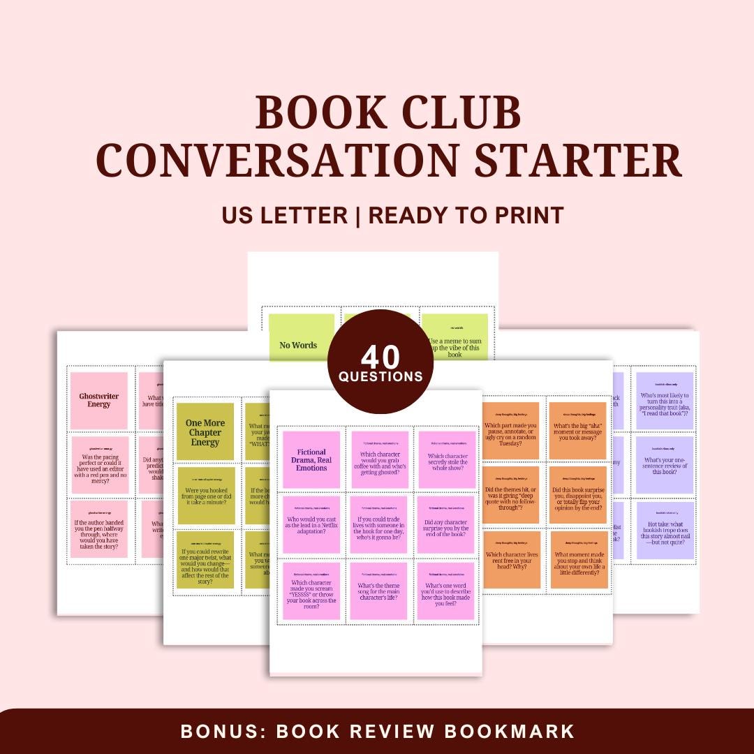 Printable Book Club Discussion Questions Book Club Games for Book ...