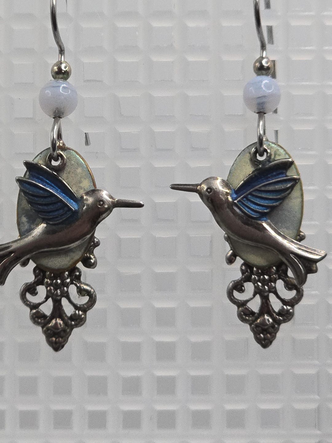 Silver Forest Jewelry Blue Hummingbirds on Oval Floral Charm Dangle ...
