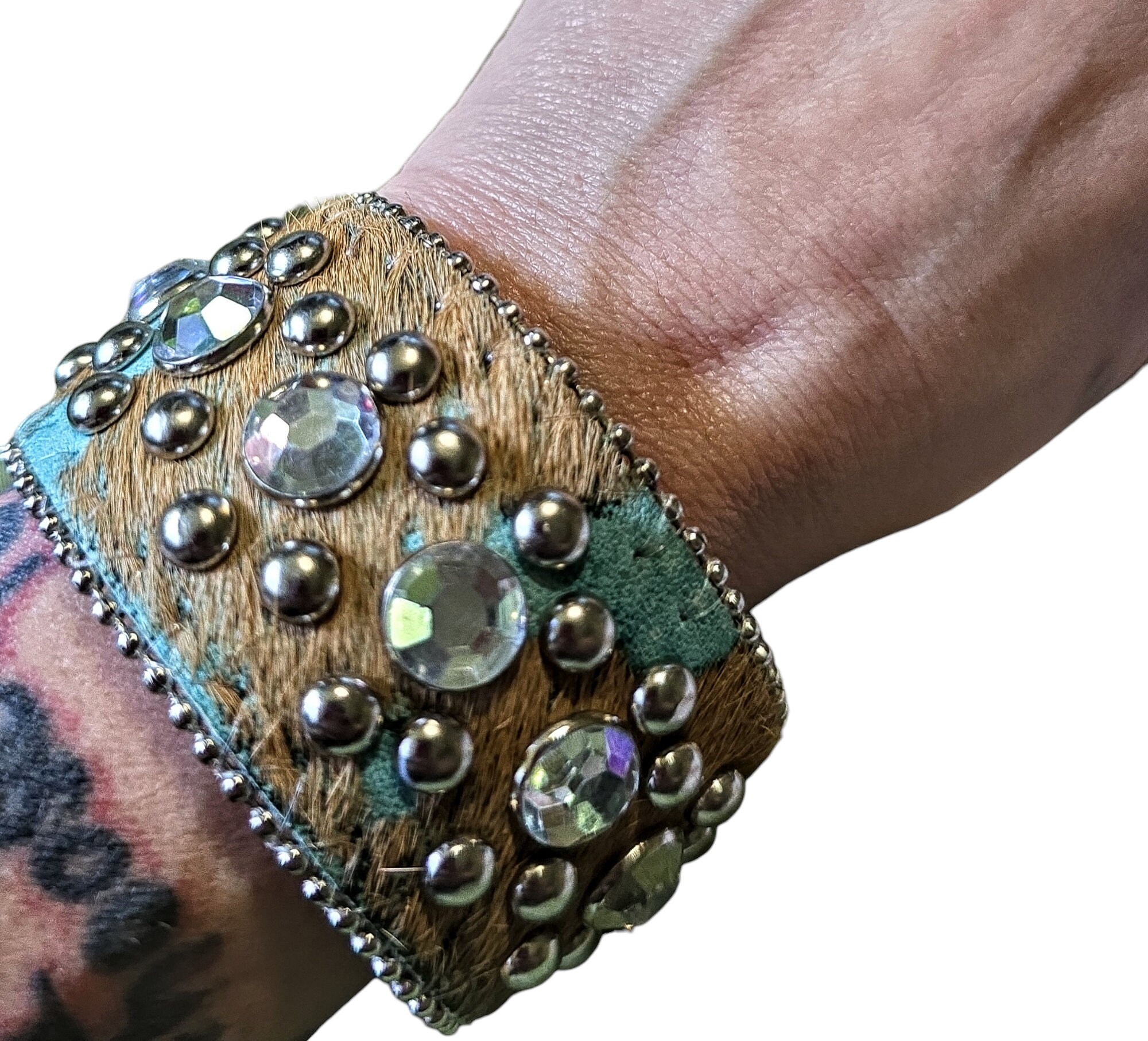 Beautiful Brown N Turquoise Aurora Rhinestone Genuine Leather Cow Hide ...