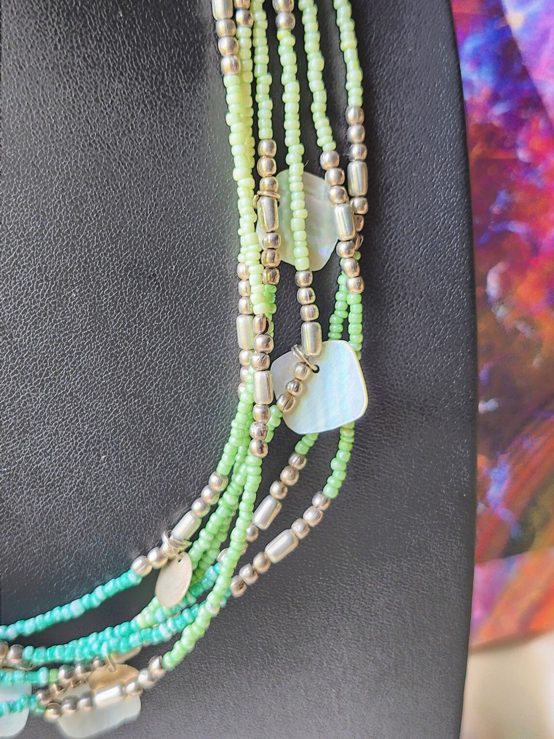 Boho Multi-strand Teal Green Blue Colors Beaded N Shell Choker Necklace ...