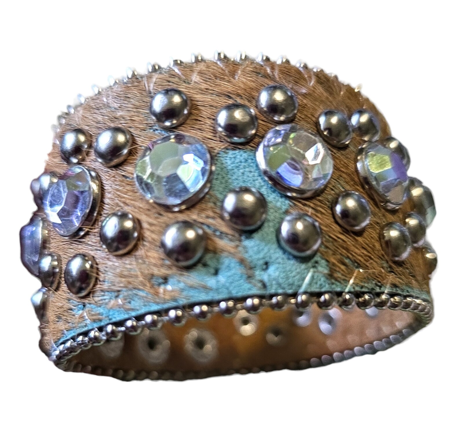 Beautiful Brown N Turquoise Aurora Rhinestone Genuine Leather Cow Hide ...
