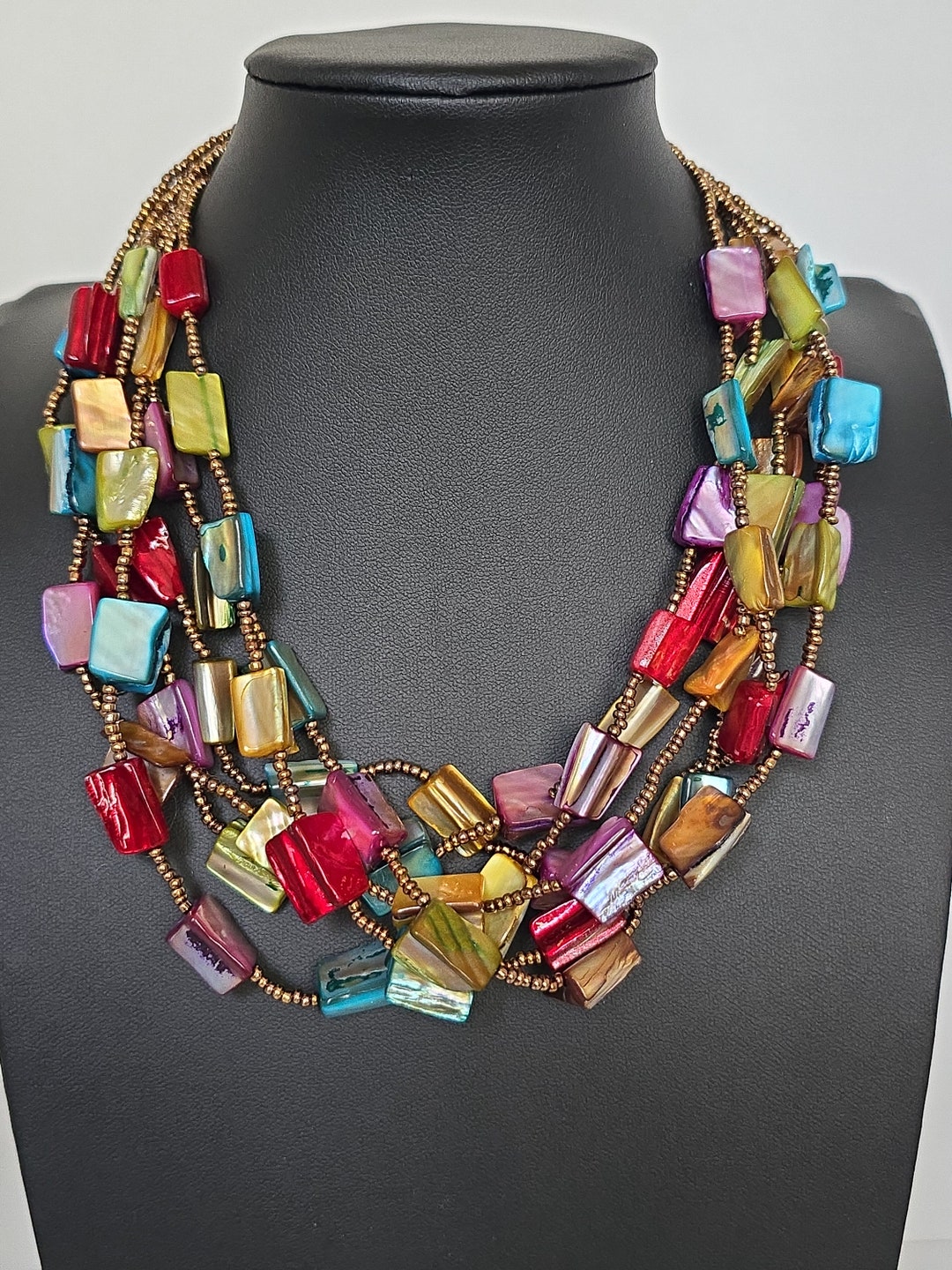 Boho Beach Multi-colored Abalone Shell Beaded Multi-strand Layered ...