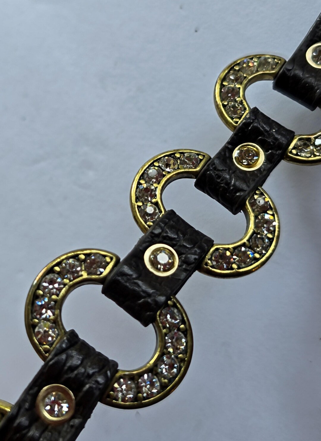 Vtg. Premiere Designs Starlet Snap Brown Leather Rhinestone Goldtone ...