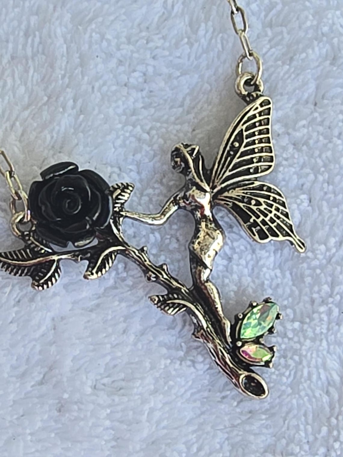 Alchemy Gothic Fairy Pendant Necklace Pewter Black Rose Rhinestone ...