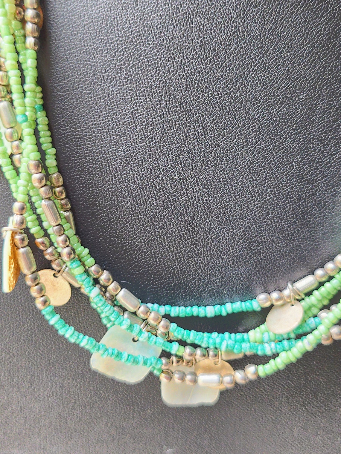 Boho Multi-strand Teal Green Blue Colors Beaded N Shell Choker Necklace ...