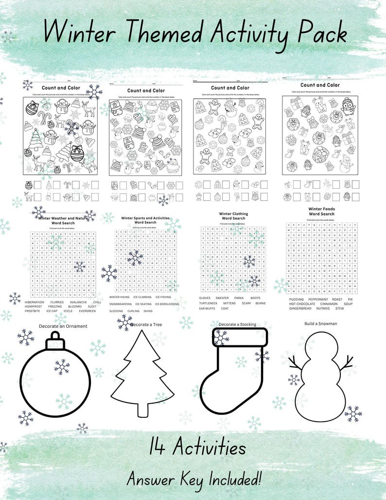 Winter Activity Packet for Kids, Christmas Worksheets Digital Download ...