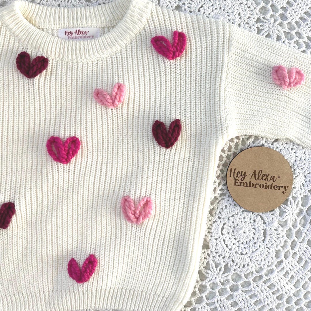 Hand Embroidered Heart Sweater: Valentine's Day Outfit - Etsy