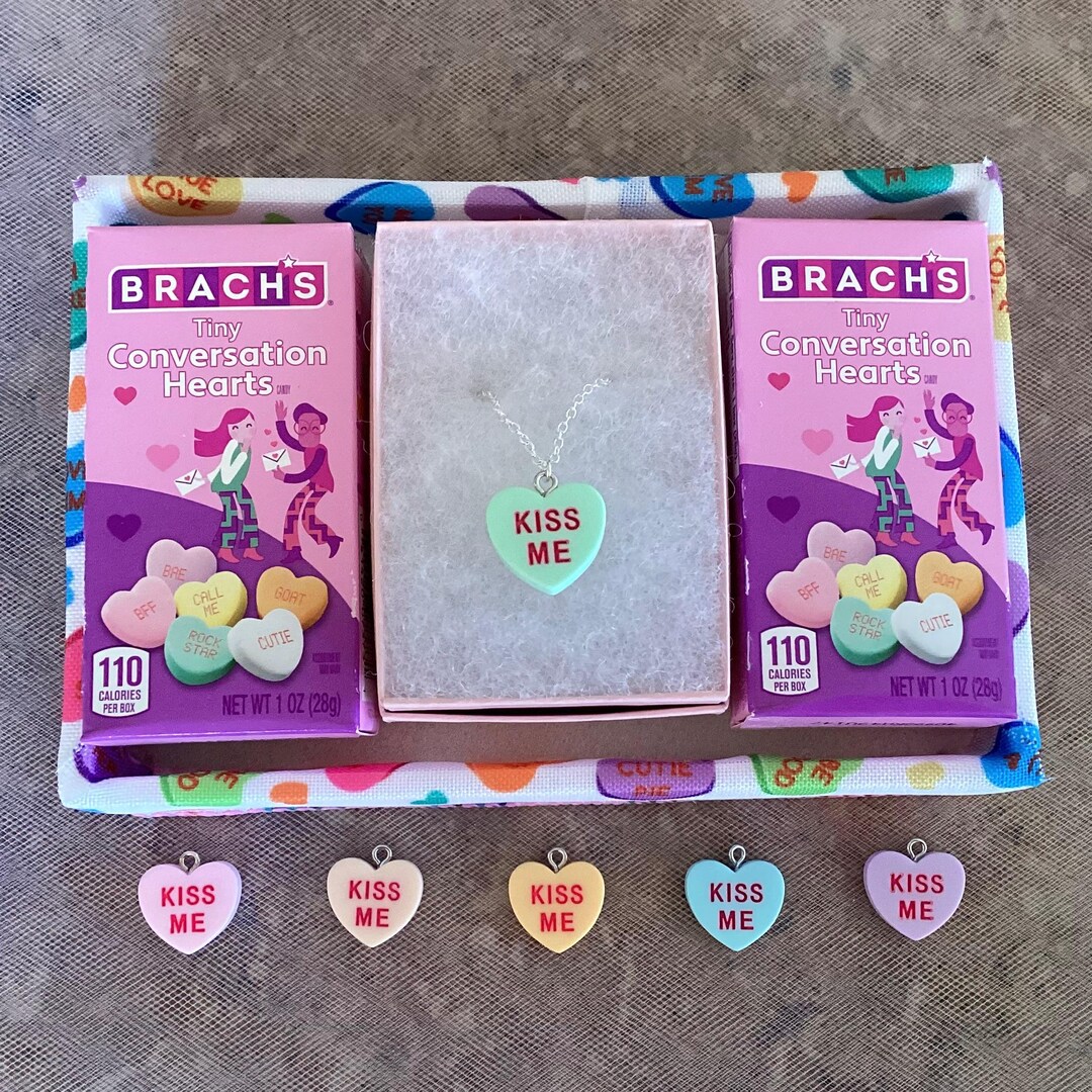 Kiss Me Conversation Heart Necklace With Conversation Heart Candy Gift ...