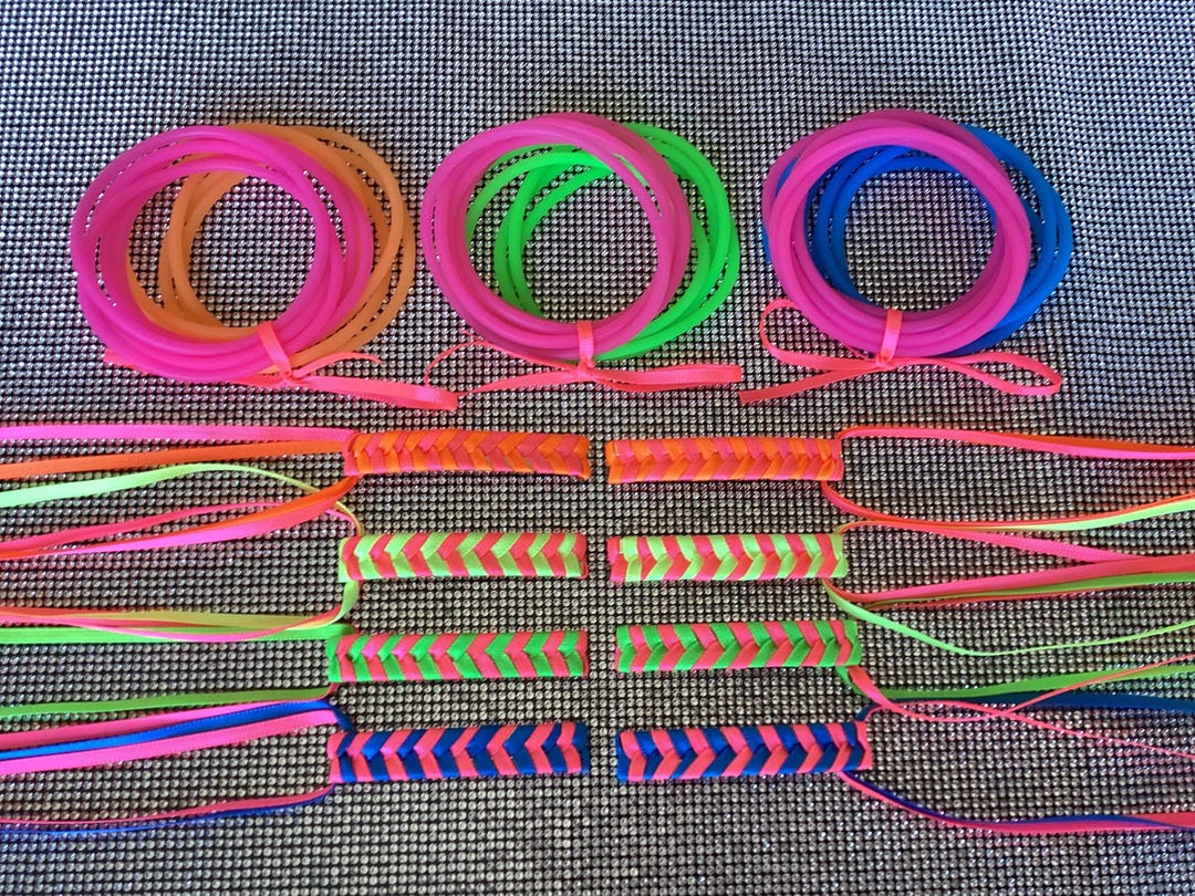 Set of Two Neon Colors 80s Retro Braided Satin Ribbon Barrettes/set of ...