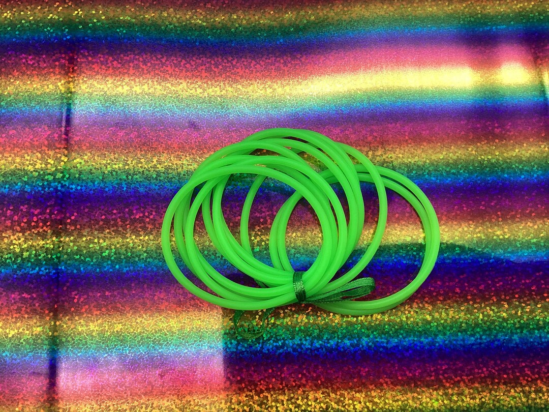 Set of 10 Neon Green 80s Jelly Bracelets Wrapped in A Green Satin Bow ...