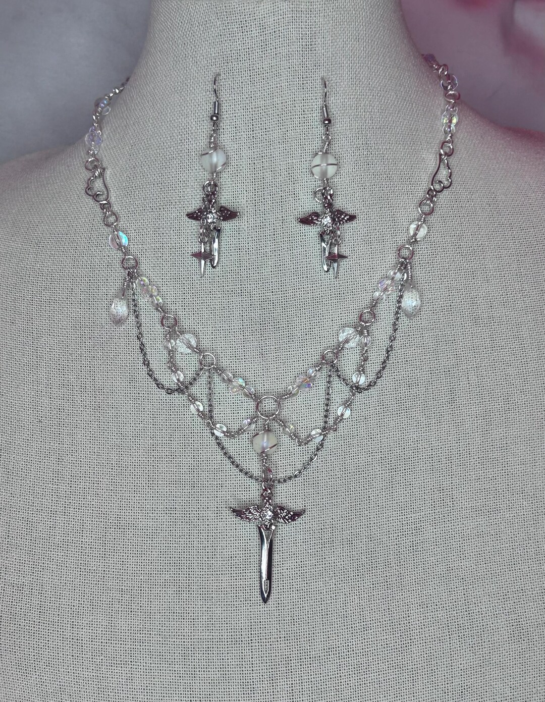 Celestial Clear Sword Necklace Sword Charm Accessories Clear Necklace ...