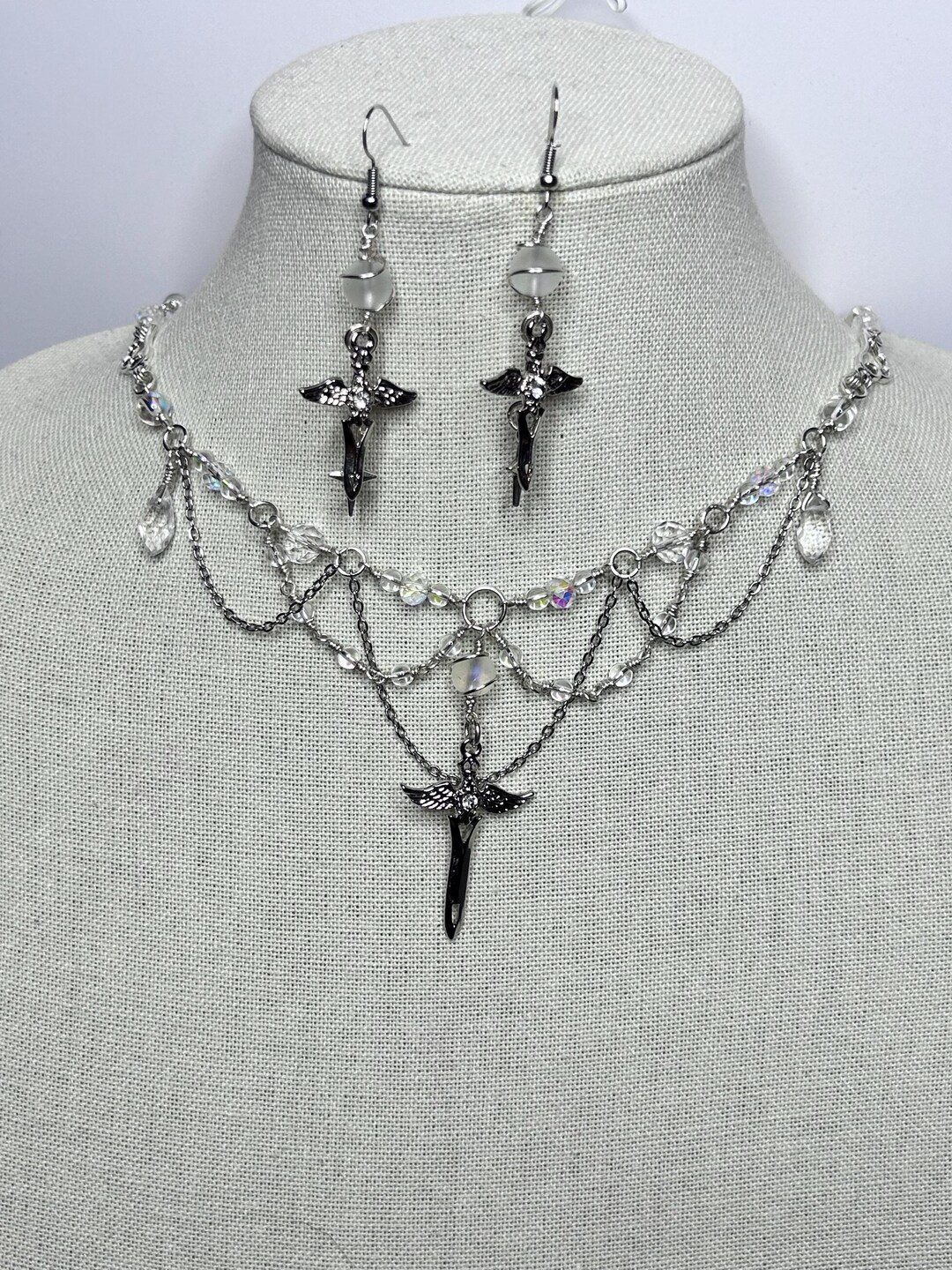 Silver Celestial Clear Sword Necklace Sword Charm Accessories Necklace ...