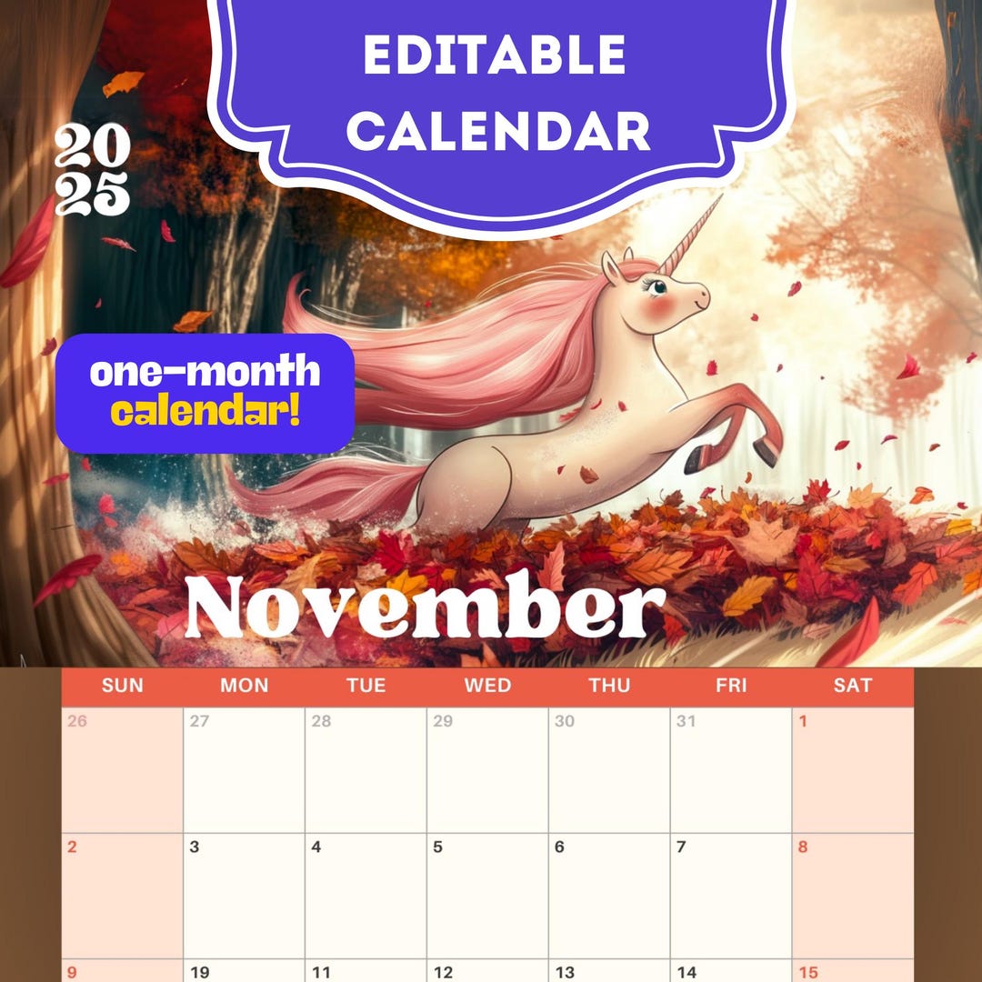 Calendario de noviembre de 2025 editable. Ilustración de un lindo ...