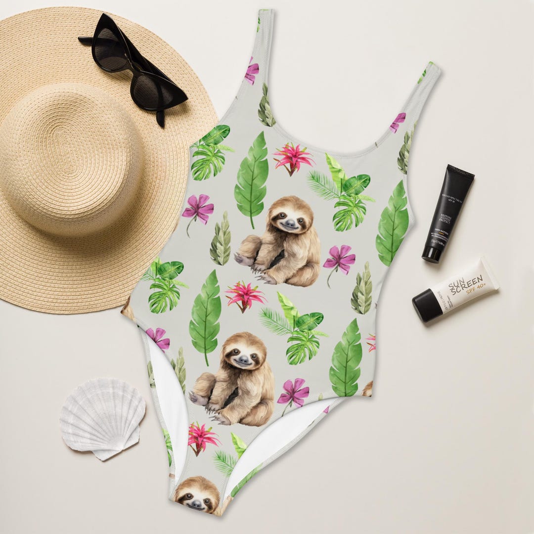 Cute Sloth One-piece Swimsuit | Vintage Wildlife Recycled Eco Friendly ...